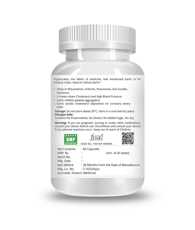 Pure Garlic Extract - 500 MG (60 Vegetarian Capsules) – Naturesvelvet